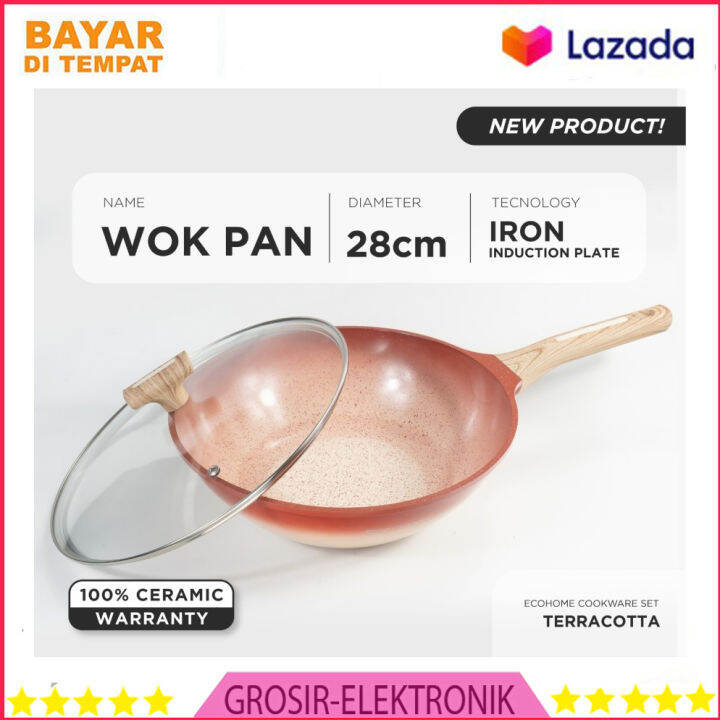 ECOHOME COOKWARE Wok Pan 28 cm Ceramic Coating Anti Lengket | Lazada Indonesia