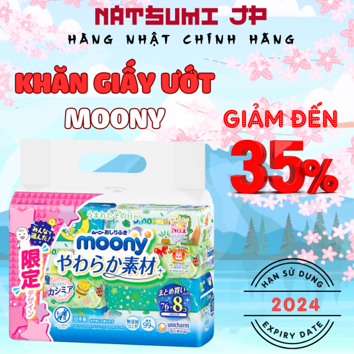 Giấy ướt Moony 76 tờ (mẫu mới) Set 8 gói nhỏ ( 76 tờ/gói ) | Lazada.vn