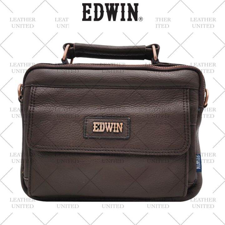 Edwin Genuine Top Grain Leather Half Overlay Crossbody Messenger Sling ...