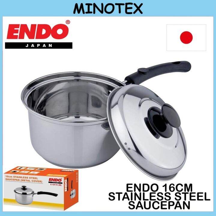 Endo Japan 16cm Stainless Steel Saucepan + Cover/Kuali Endo/Kuali ...
