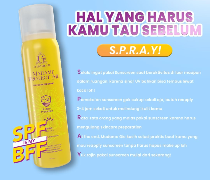 Madame Gie Sunspray | Protect Me Sunscreen SPF 30 PA +++ 60ml | Sunscreen Madame Gie Calendula ...