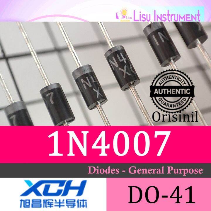 10 BUAH - 1N4007 1A 1000V Axial General Purpose Rectifier Diode XCH DO-41 Original - 10 BUAH ...