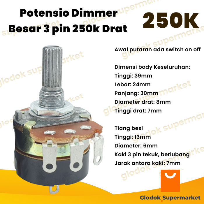 Potensio Dimmer Besar 3 pin 250k Drat Mono Kaki 3 Tekuk Dimer On Off ...