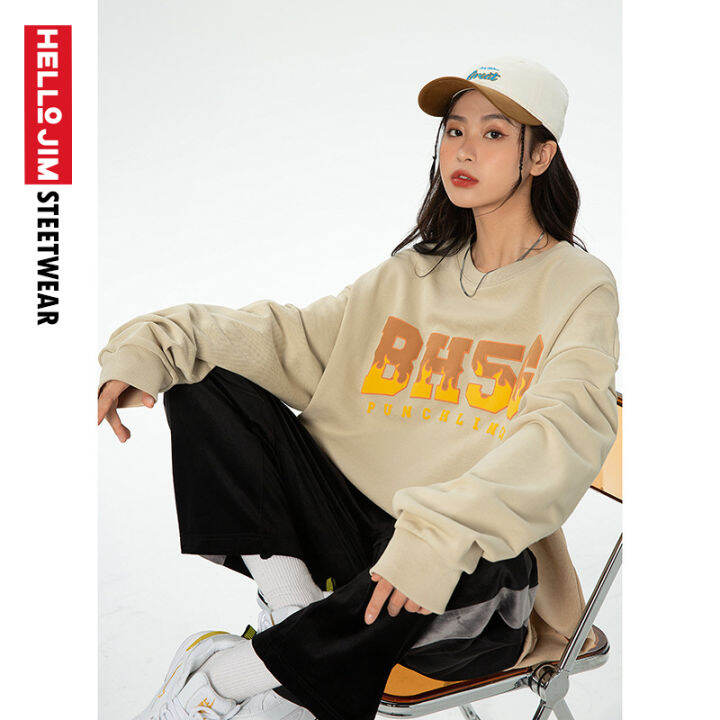 HELLO JIM เสื้อสเวตเตอร์มีฮู้ดสำหรับผู้หญิงเสื้อแบบหลวมเสื้อกีฬาแขนยาว ...