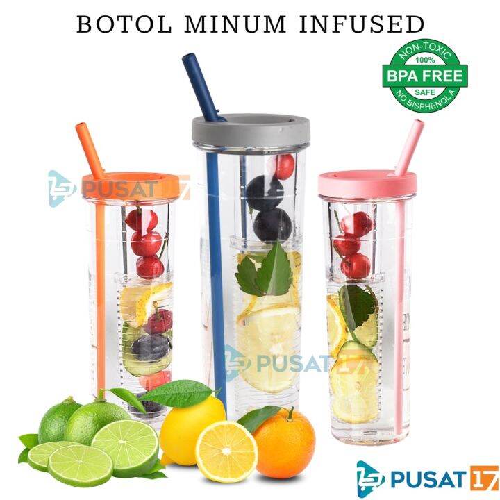 PUSAT17 BOTOL MINUM INFUSED BUAH 1 LITER TRANSPARAN SEDOTAN LIPAT ...