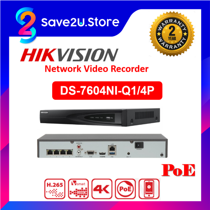 HIKVISION DS-7604NI-Q1/4P 4 channel NVR 4K Network Video Recorder With Poe Port | Lazada