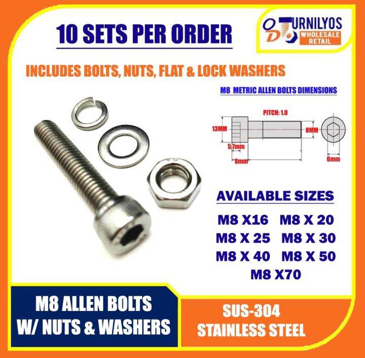 10 SETS STAINLESS M8 ALLEN BOLTS 7 VARIANTS | Lazada PH
