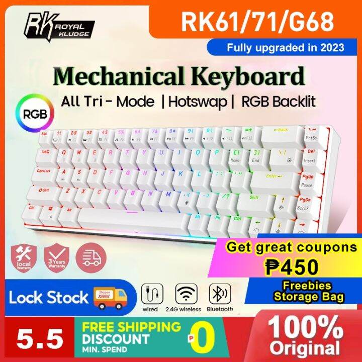 00 Royal Kludge RK61/68/71 Bluetooth Wireless Mechanical Keyboard Tri ...