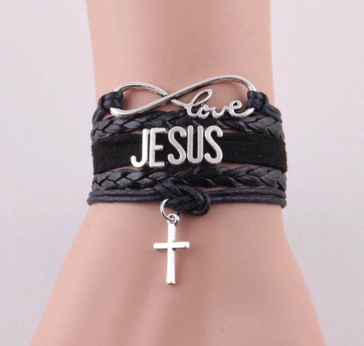 Infinity Love JESUS Bracelet Cross Charm Leather Religious Faith ...