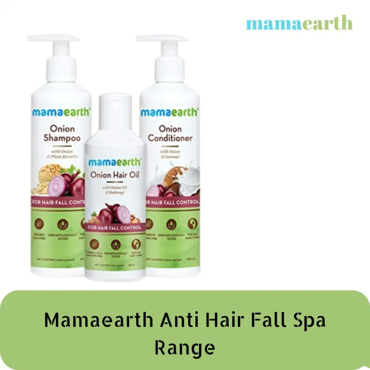Mamaearth Anti Hair Fall Spa Range: Onion Shampoo 250 ml + Onion Conditioner 250 ml + Onion Hair ...