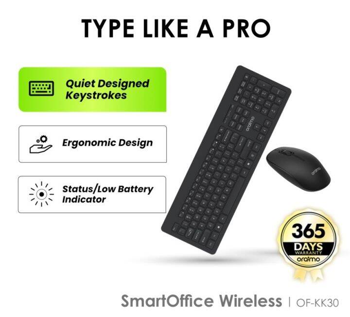 Oraimo Keyboard Mouse Combo Portable Wireless Ergonomic Design OF-KK30 ...