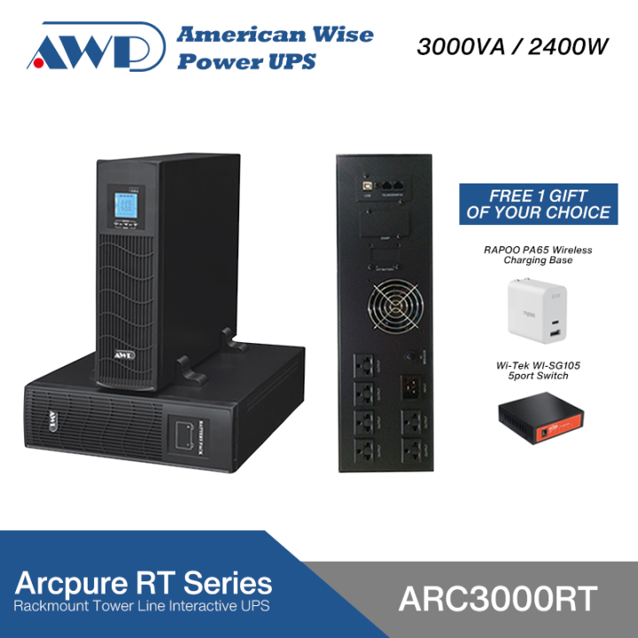 AWP ARC3000RT ArcPure 2400W-3000VA UPS Pure Sine Wave with AVR ...
