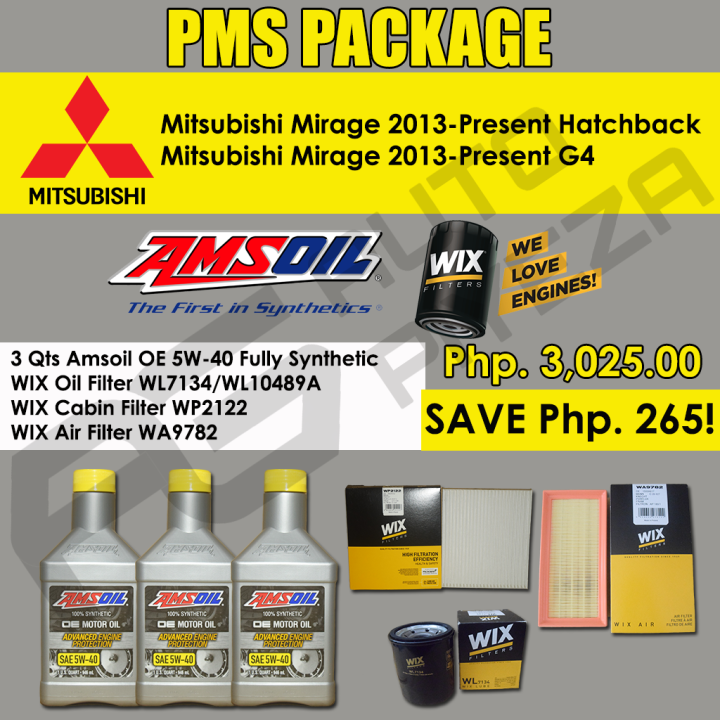 PMS PACKAGE for Mitsubishi Mirage Hatchback/G4 (3 Quarts Amsoil OE 5W ...
