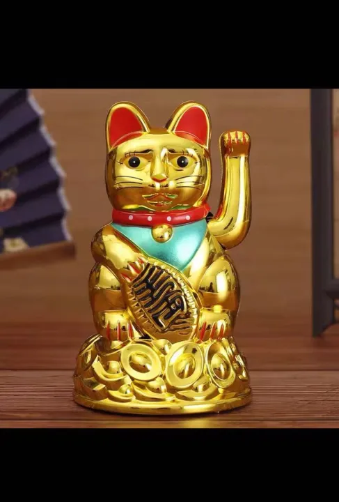 LCC Gold Feng Shui Lucky Cats Lucky Beckoning Waving Wealth Cat w ...