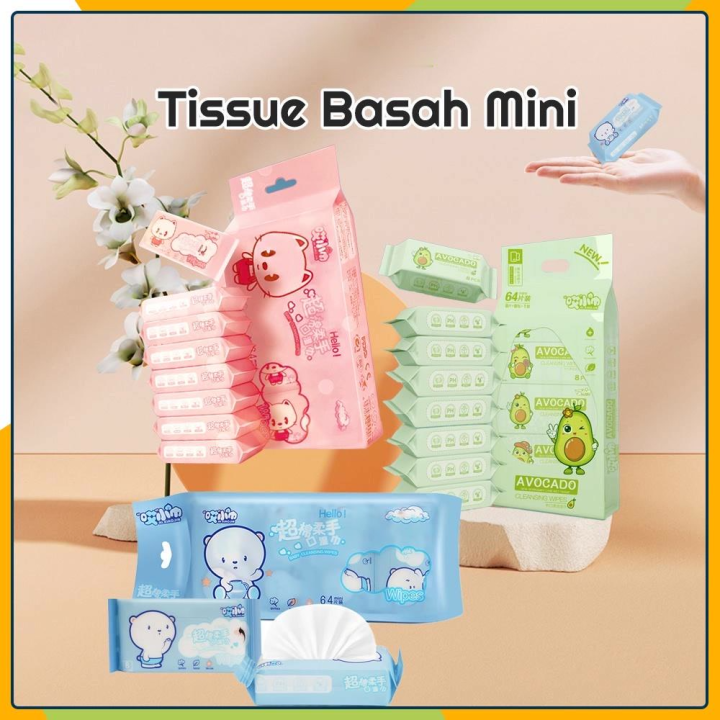 [SET ISI 8] WET TISSUE TISU BASAH MINI TISU BASAH KARAKTER TRAVEL ...