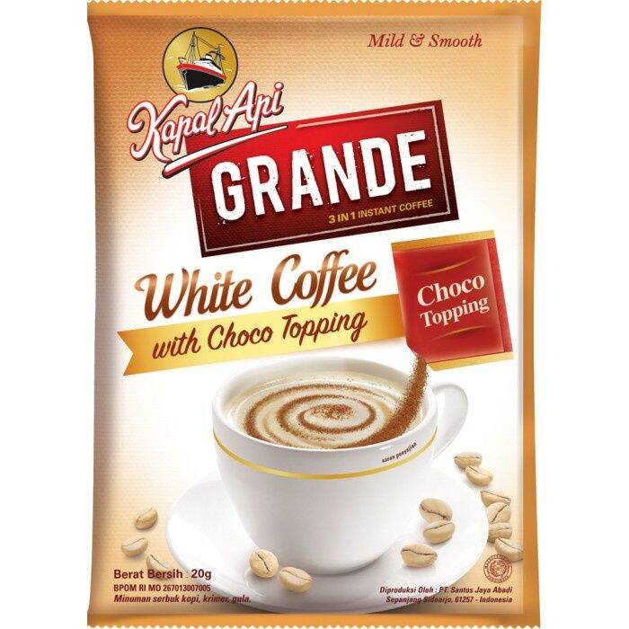Kopi KAPAL API GRANDE WHITE COFFEE+CHOCO TOPPING - 1 Renceng 10 sachet ...