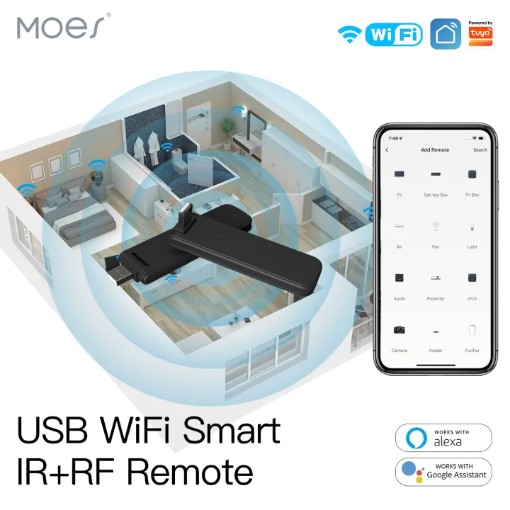 Moes Tuya Infrared WiFi Remote Controller Wireless USB IR+RF Rotate for ...
