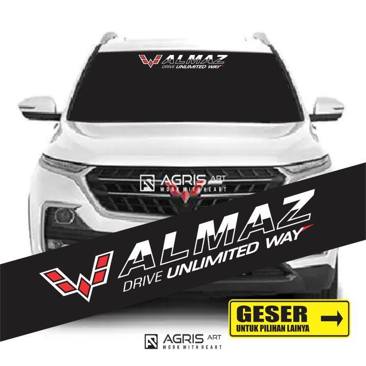 cutting sticker stiker WULING ALMAZ drive unlimited way kaca depan ...