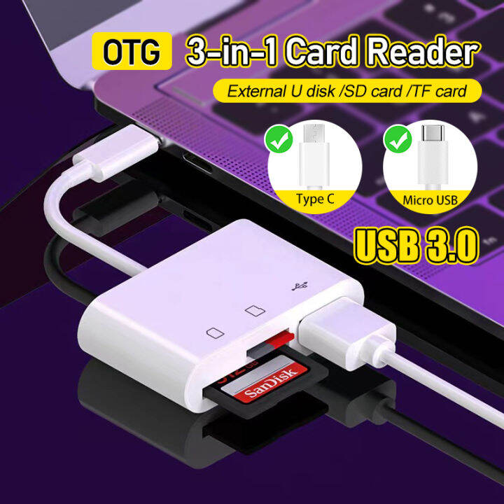 3 in 1 Card Reader Camera Android OTG Card Reader Type C Micro to USB 3.0 SD/TF Memory Card ...