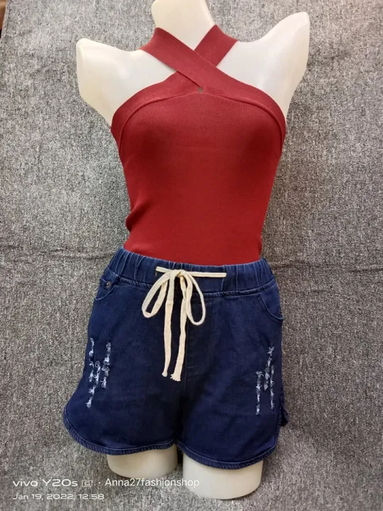 August denim stretchable plus size garterize tattered shorts for womens 8002 B&H | Lazada PH