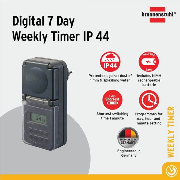 Brennenstuhl Digital 7 Day Weekly Timer IP44 - Timer Listrik Digital Outdoor 1506706 | Lazada ...
