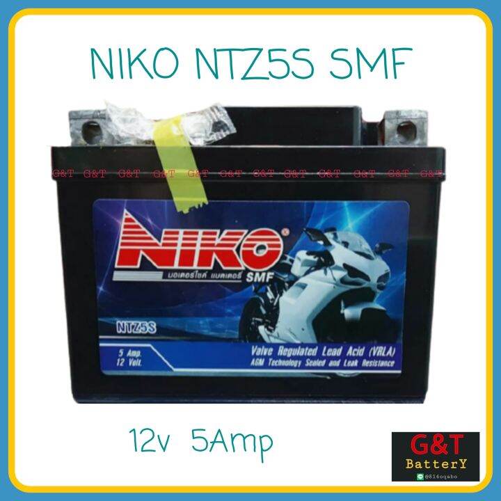 NIKO NTZ5S SMF 12V 5Amp แบตเตอรี่รถมอเตอร์ไซด์ แบตแห้ง | Lazada.co.th