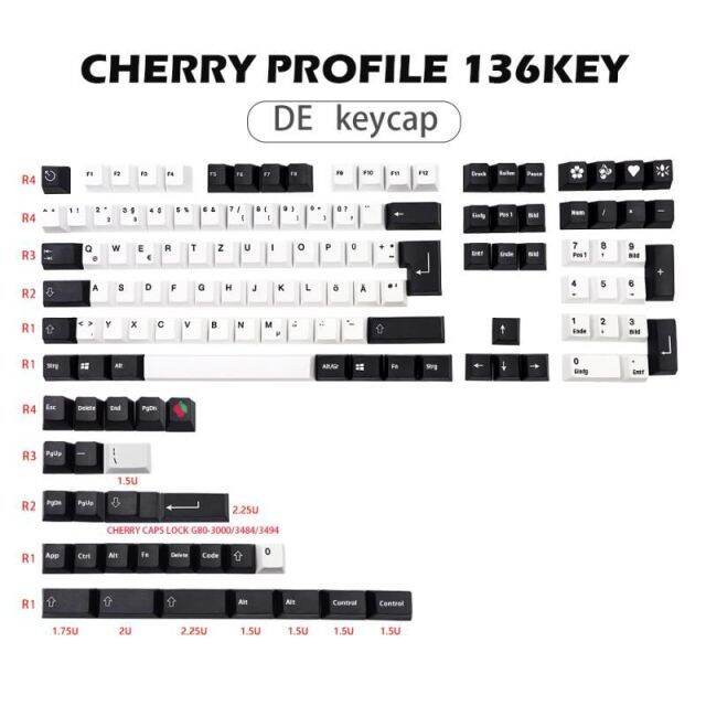 Black And White PBT Cherry Profile Dye Sub GMK Keycaps For Mechanical ...
