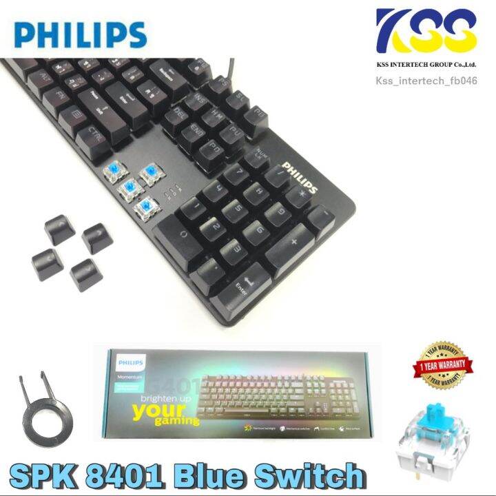 โปร++ คีย์บอร์ด เกมมิ่ง PHILIPS SPK-8401 Blue Switch Mechanical ...
