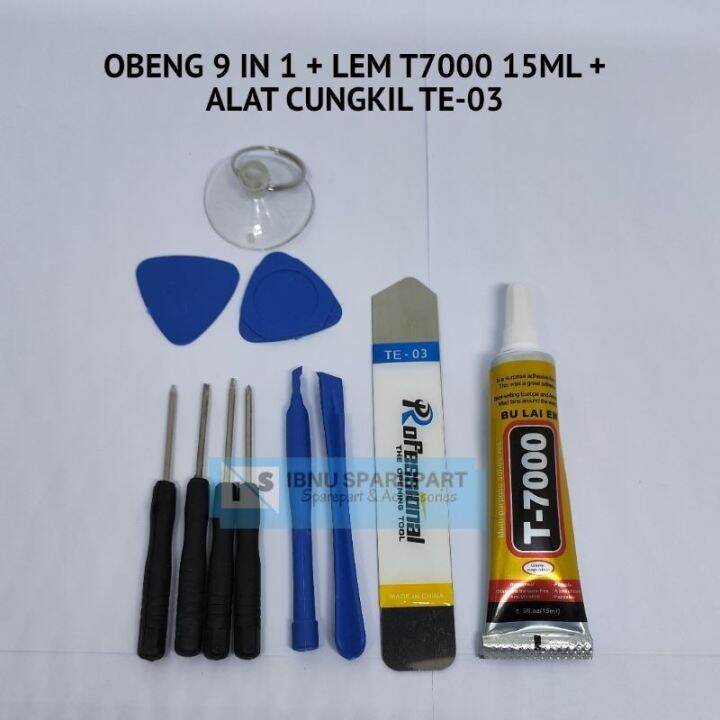 OBENG SET 9 IN 1 + LEM B7000 / LEM T7000 15ML + ALAT CUNGKIL TE-03 ALAT SERVIS HP LENGKAP ...