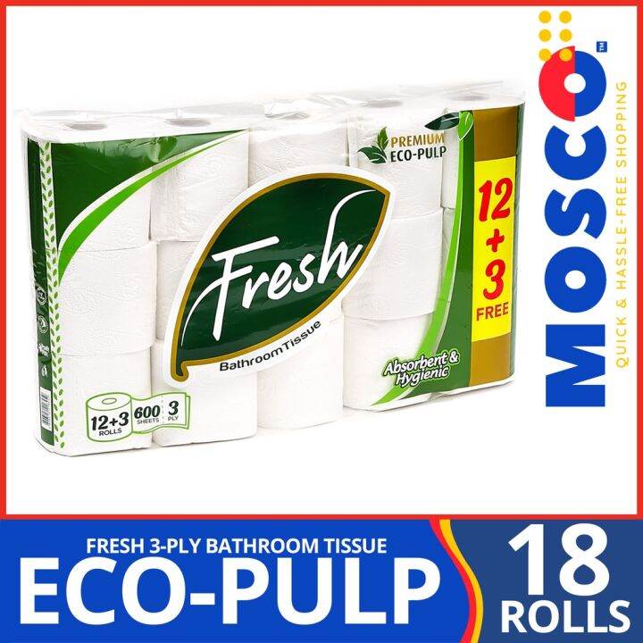 FRESH Eco-Pulp 3-Ply Bathroom Tissue 600s 12+3 Rolls | Lazada PH