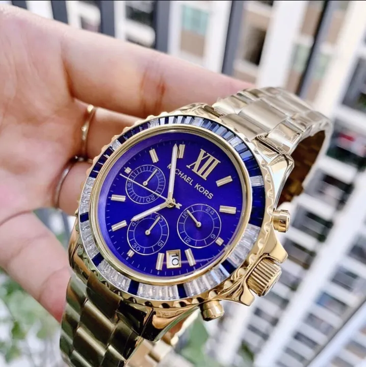 Authentic Michael Kors Everest Chronograph Navy Dial Gold-tone Ladies ...