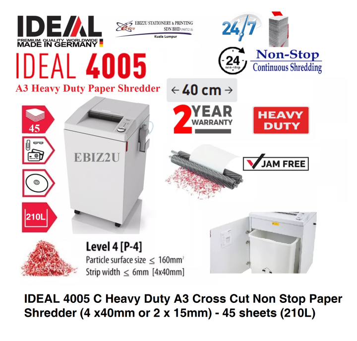 IDEAL 4005 C Heavy Duty A3 Cross Cut Non Stop Paper Shredder (4 x40mm ...