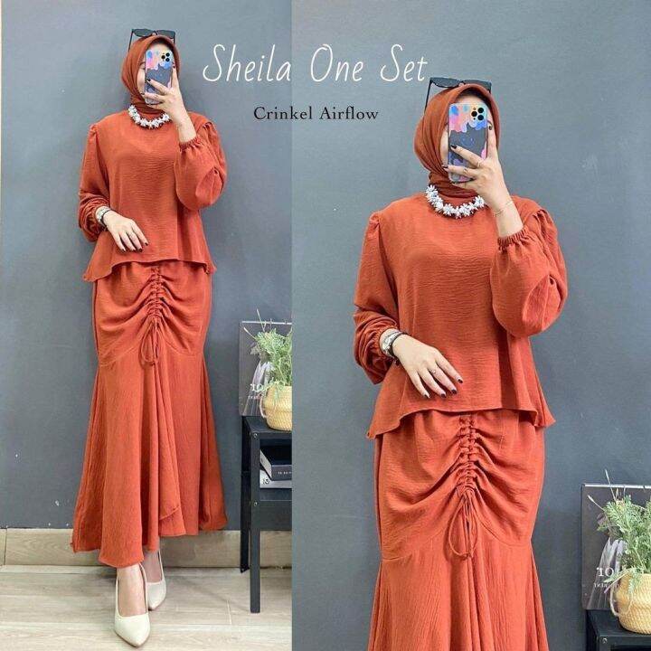 Sheila Set Rok 2in1 Setelan Wanita Remaja Muslim Matt Cringkle Polos ...