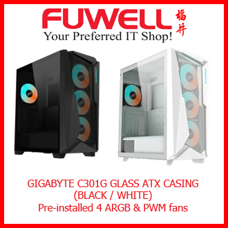 GIGABYTE C301G GLASS ATX CASING WOTH Pre-installed 4 ARGB & PWM fans ...
