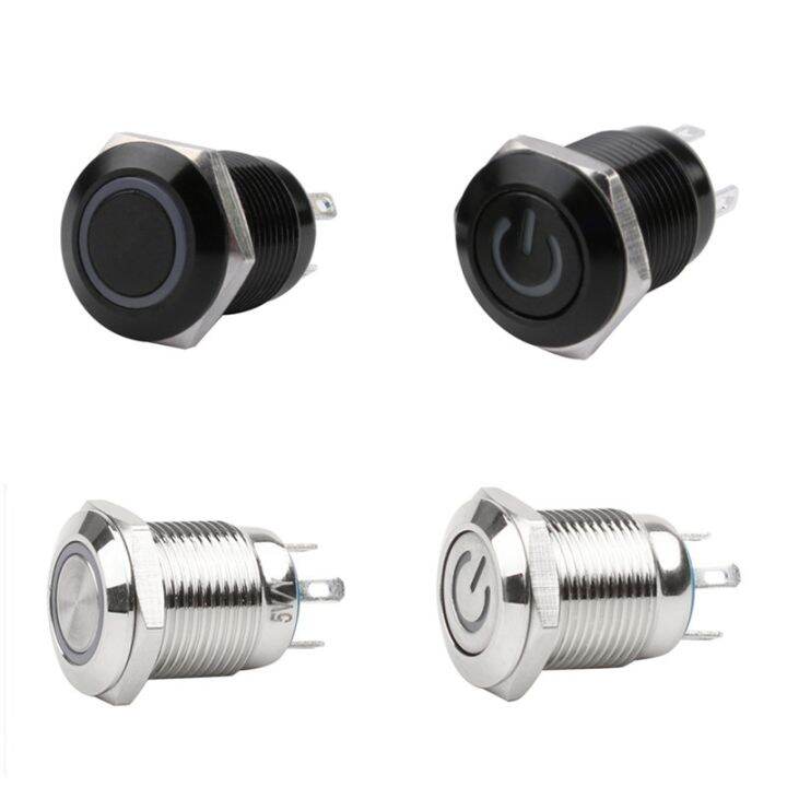 12mm Waterproof Oxidized Black Metal Button Switch with LED Lamp ...