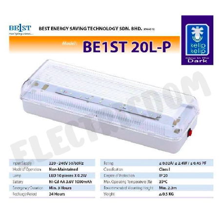 KELIP KELIP BE1ST SURFACE TYPE LED EMERGENCY LIGHT BE1ST 20L-P / LAMPU KECEMASAN SIRIM BOMBA ...