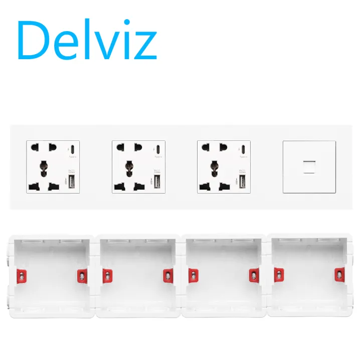 DELVIZ (EU/US/UK) RJ45+PD 5-hole 4-connected integrated wall power node ...