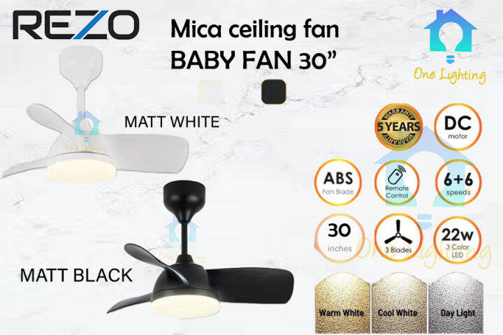 REZO MICA 30/3B Ceiling Fan Baby Fan Remote Control DC Motor 3 ABS ...