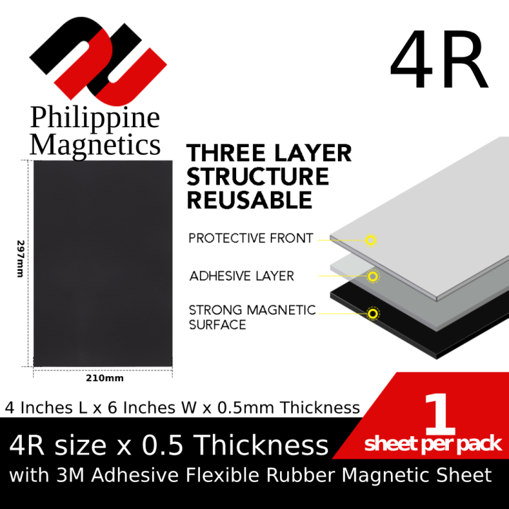 4R size Magnetic Sheet x 0.50mm Thickness with 3M Adhesive. 4 x 6 ...