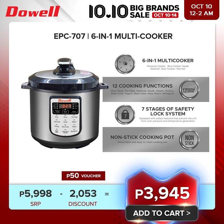 Dowell EPC-707 6-in-1 Multi cooker with 12 Cooking Programs Electric ...