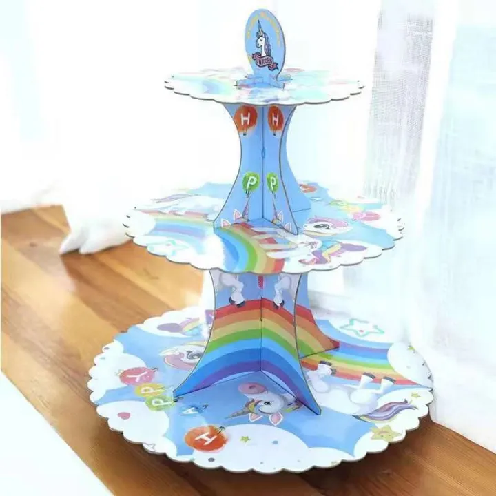 3-layer cardboard foldable children's birthday party cake cupcake ...