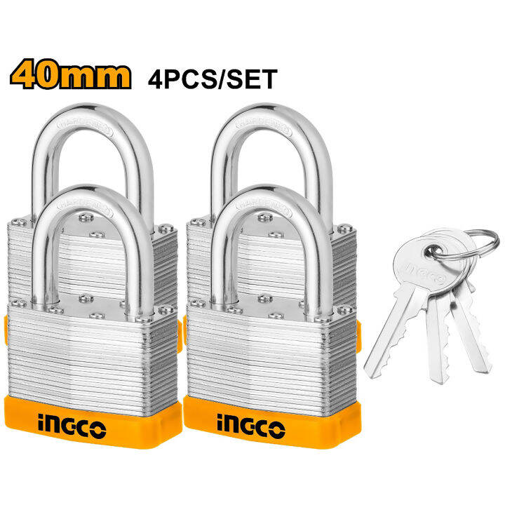 INGCO 40mm Inductrial 4pcs Key-Alike Laminated Padlock Set DLPK04004 ...
