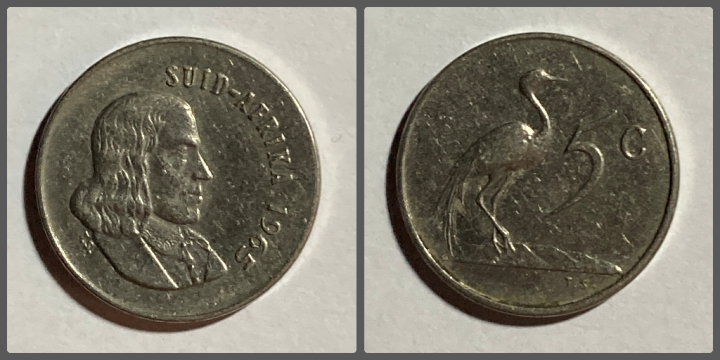 South Africa coin, 5 Cents 1965, (Afrikaans Legend - SUID-AFRIKA). | Lazada