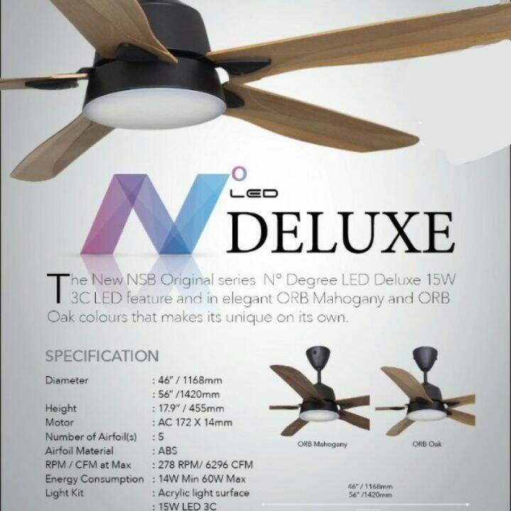 NSB N° LED DELUXE FAN 46 INCH / 56 INCH AC MOTOR 5 BLADES WITH REMOTE ...