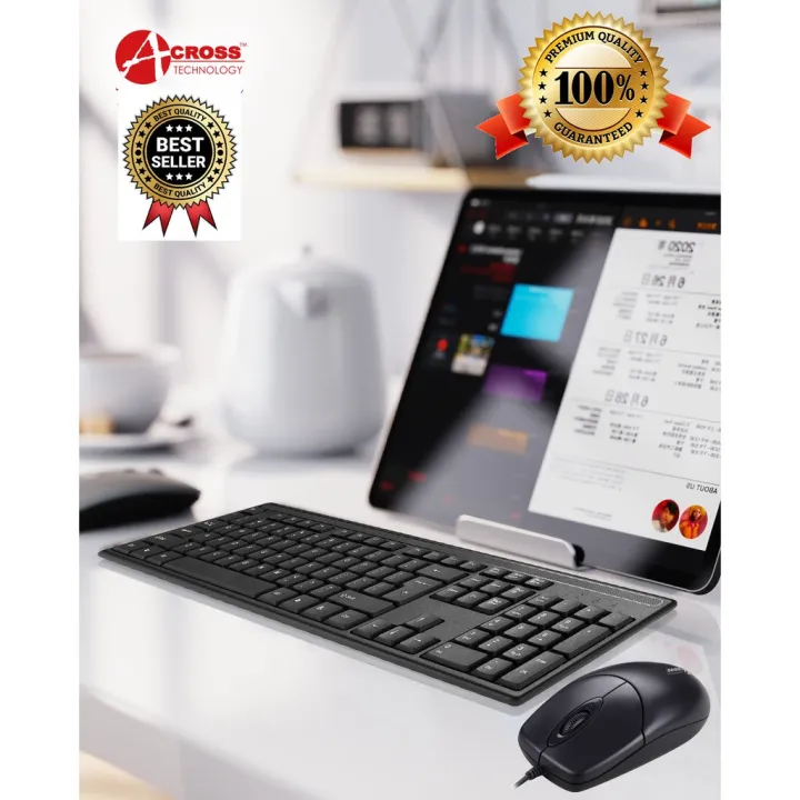ACROSS MKC-3508-KM28 USB Wired Keyboard and 1000DPI Mouse Combo, Silent ...