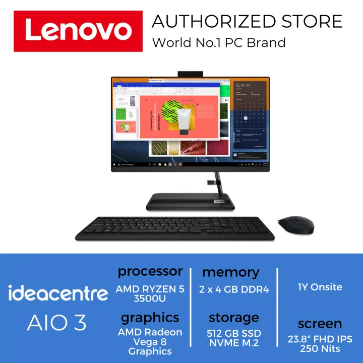 LENOVO IDEACENTRE AIO 3 24ADA6 RYZEN 5 3500U 8GB 512GB SSD INTEGRATED ...