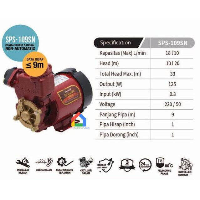 Pompa Air Sharp SPS 109SN Sumur Dangkal / Sharp Pompa Air SPS109SN (9 Meter) | Lazada Indonesia