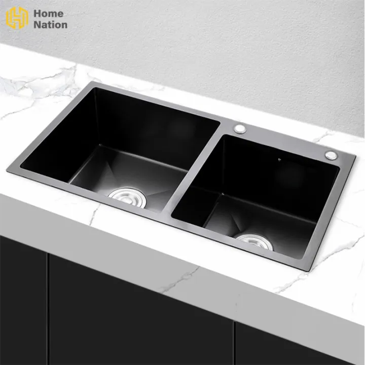 HN Kitchen Sink SUS34 Steel Sink SingleDouble Handmade Sink SilverBlack ...
