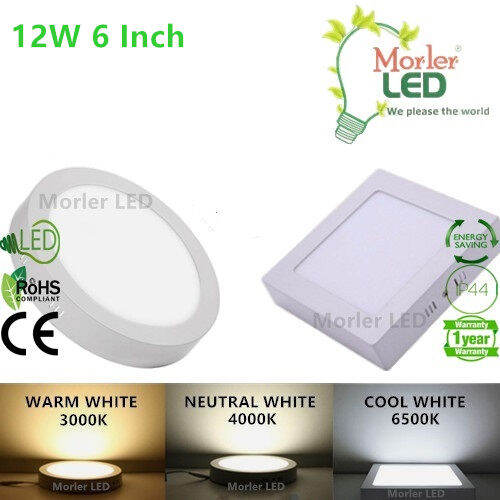 12W 6 inch LED Round / Square Surface Mounted Panel Light Downlight ...