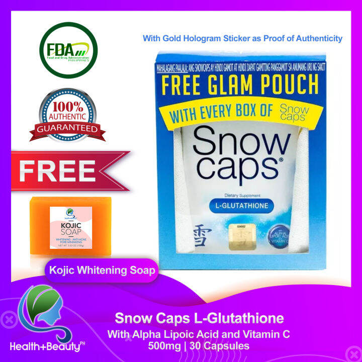 SNOW CAPS Glutathione 30 Capsules with Free Glam Pouch (For Skin ...